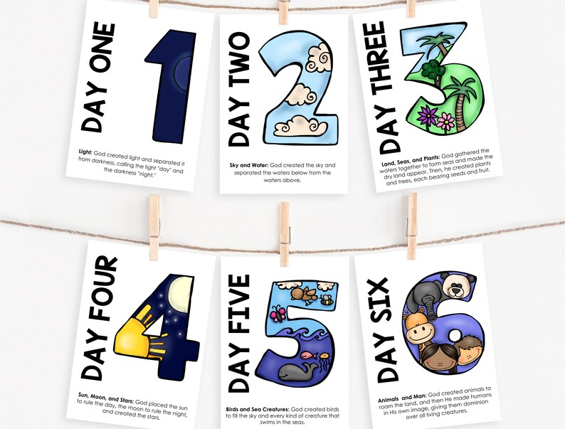 7 Days of Creation Flashcards, Genesis, Bible Study for Kids, Homeschool Activities, Sunday ...
