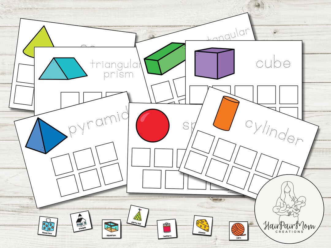 3D Shapes Printable Matching Game, Three Dimensional Shape Trace ...