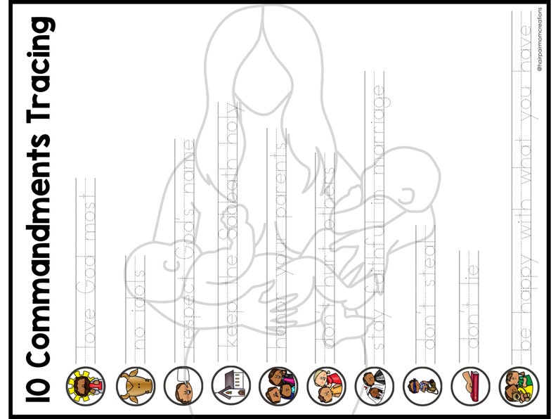 Ten Commandments Matching Game: Bible Verse Tracing (digital Download ...