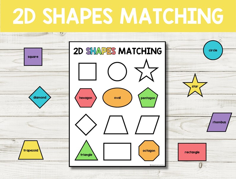 2d Shapes Printable Matching Game, 2D Dimensional Shape Match ...