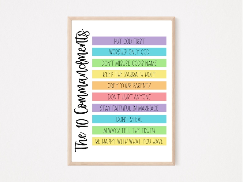 Rainbow 10 Commandments Poster: Kids Sunday School Decor (digital ...