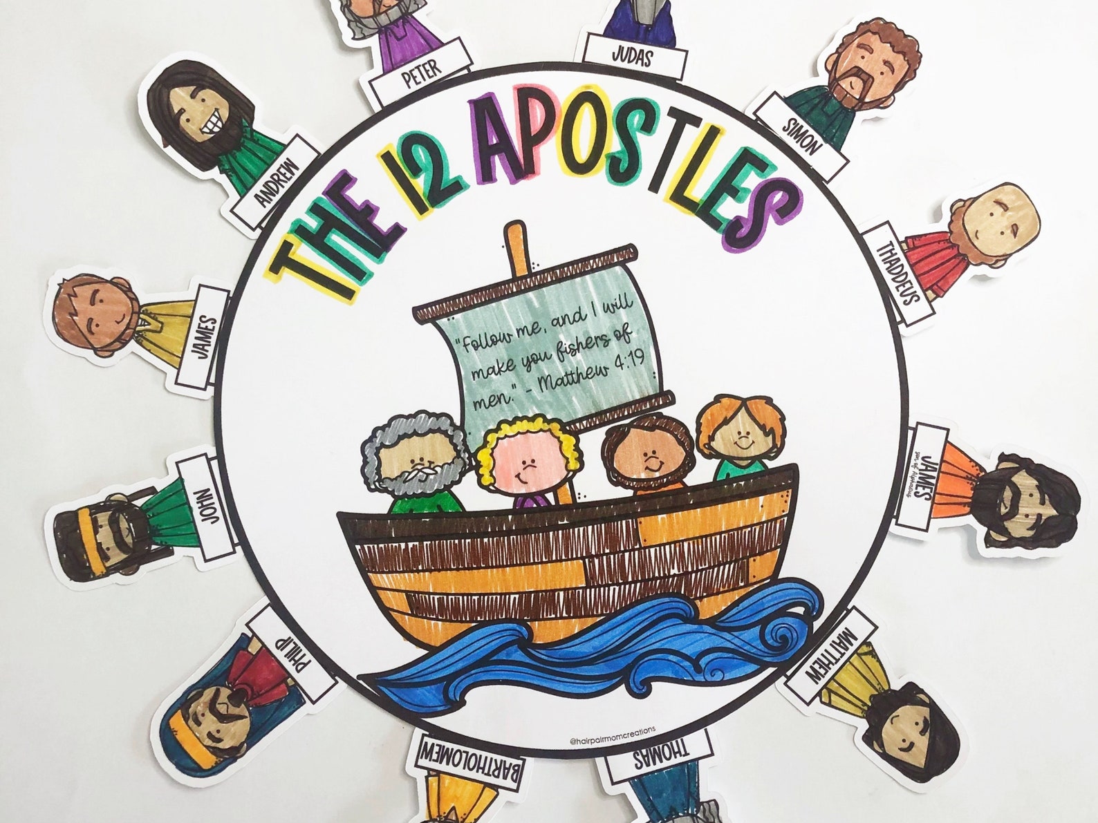 Jesus 12 Disciples Names, Printable 12 Disciples Craft, Fishers of Men ...