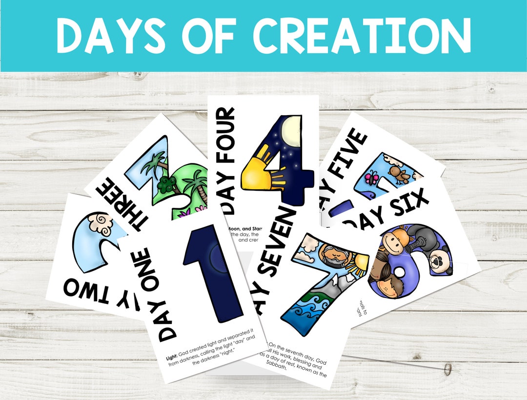 7 Days of Creation Flashcards, Genesis, Bible Study for Kids, Homeschool Activities, Sunday ...