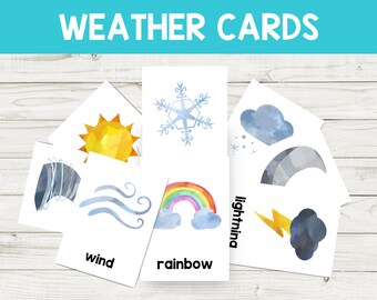 16 Weather Cards Montessori Flashcards Pre-school Cards Rainbow ...