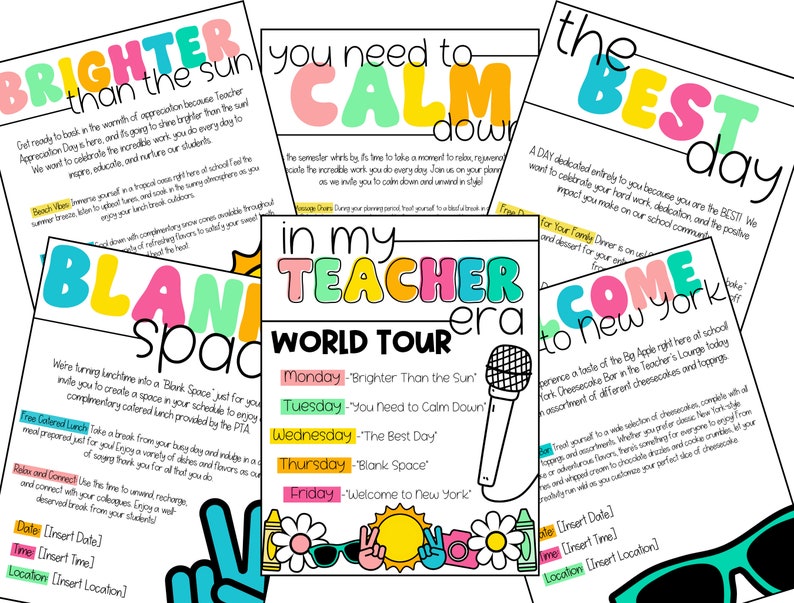 EDITABLE Teacher Appreciation Week Itinerary Poster Teachers Staff ...