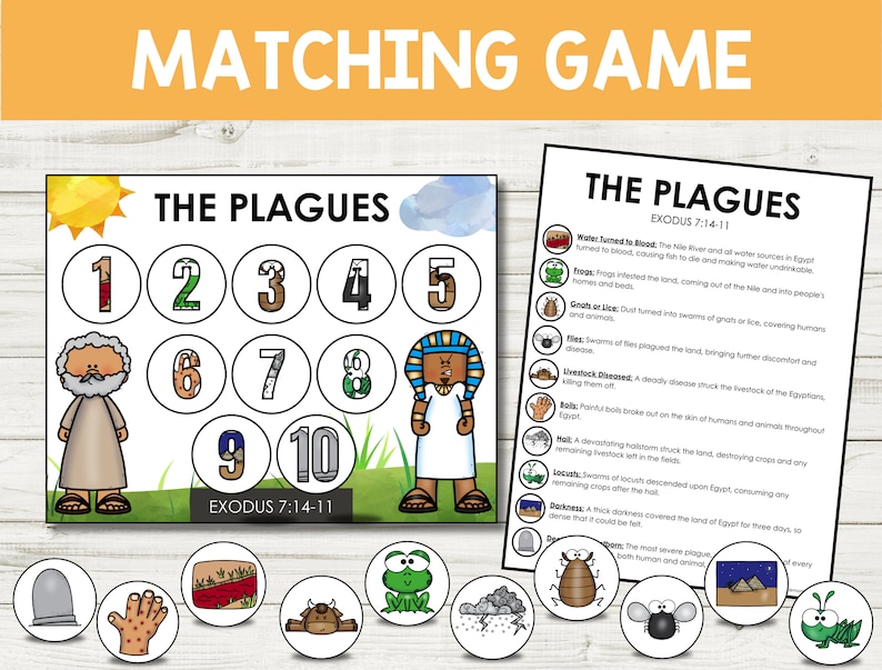 Bible Activity Bundle, Ten Plagues Matching Game, Flashcard, 3-part ...