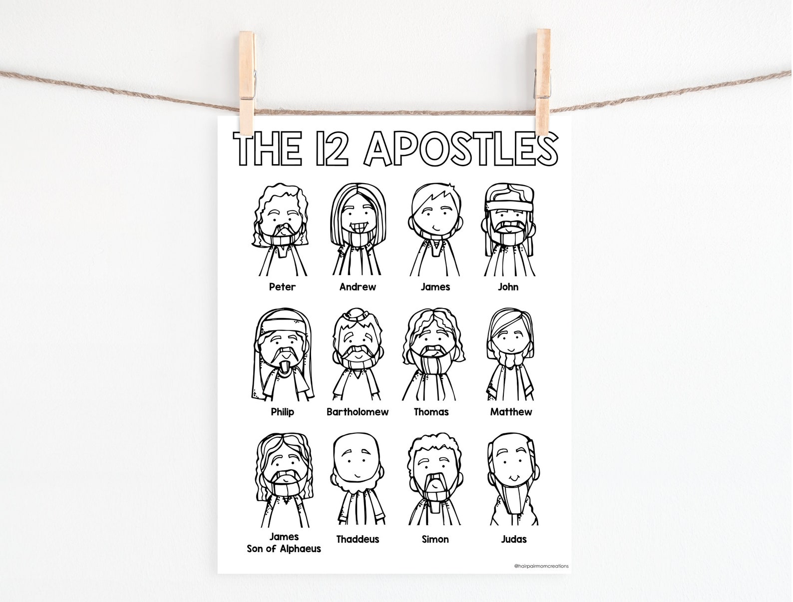 12 Apostles Coloring Pages: Bible Preschool Activity (digital Download ...