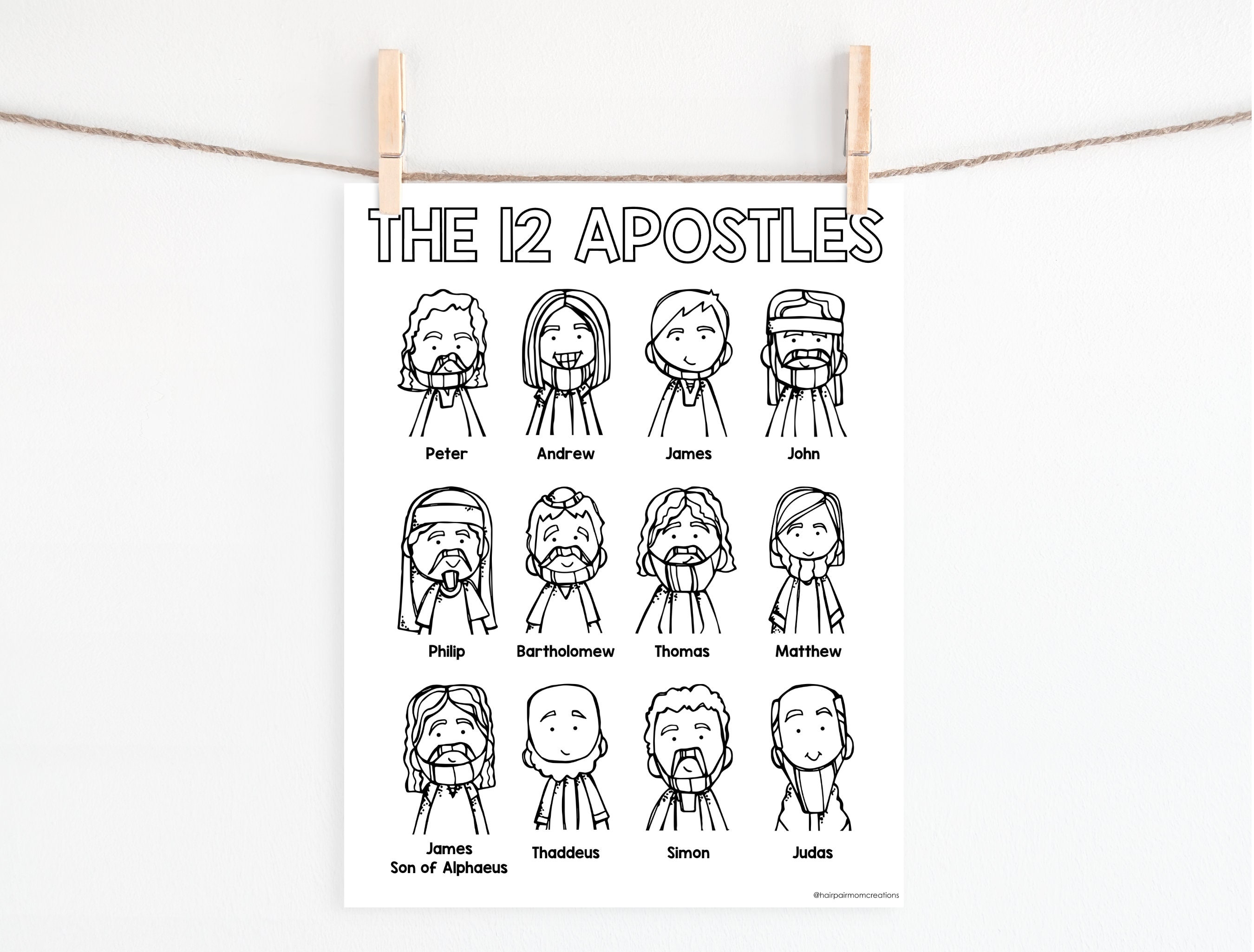 12 Apostles Coloring Pages: Bible Preschool Activity (digital Download ...