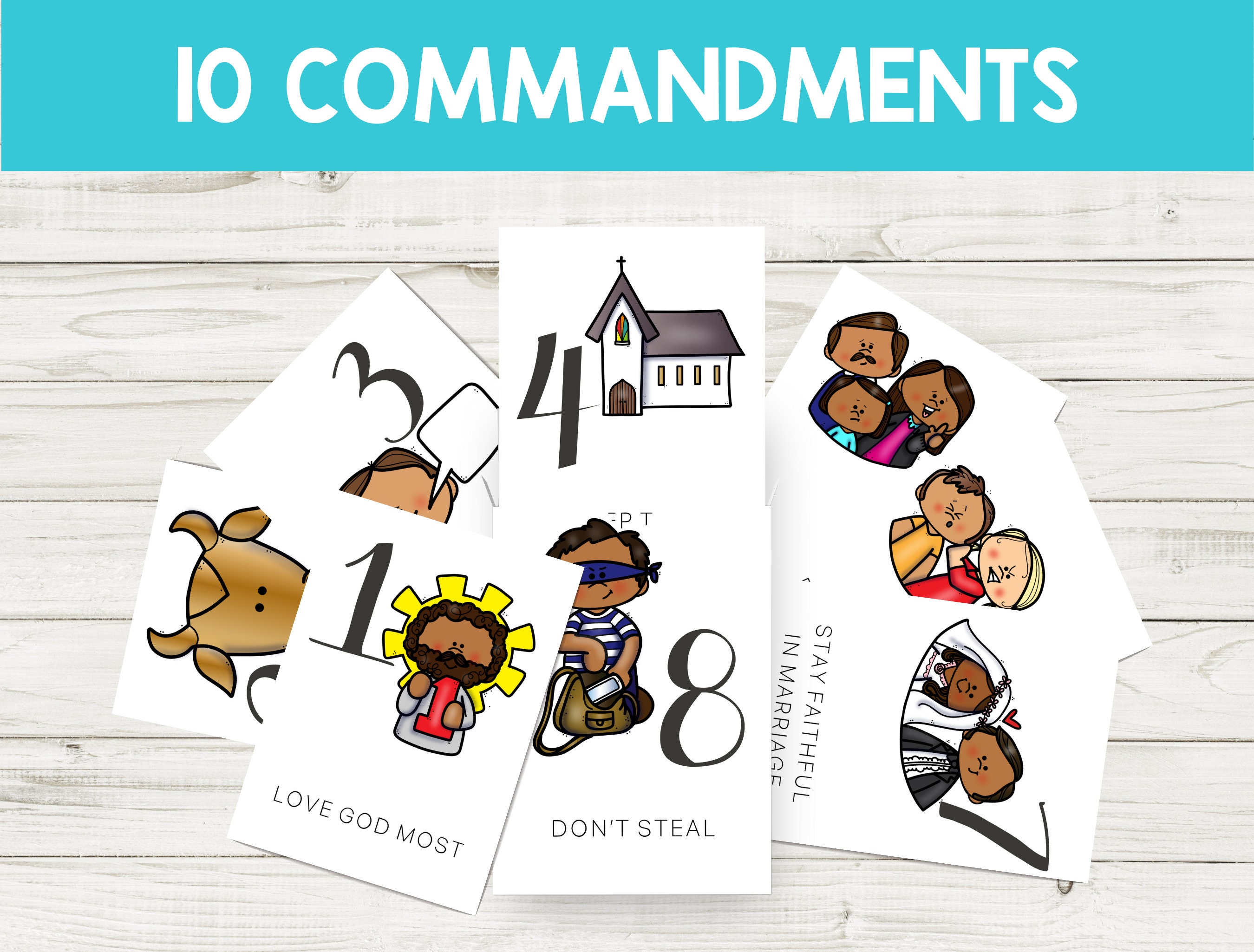 Ten Commandments Flashcards: Montessori Kids Bible Study (PDF) - Etsy