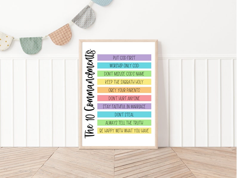 Rainbow 10 Commandments Poster: Kids Sunday School Decor (digital ...