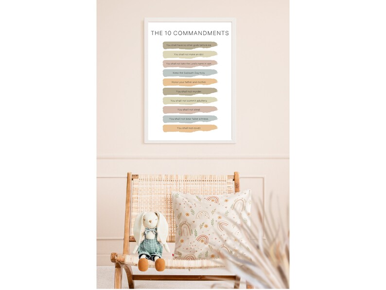 Ten Commandments Poster: Boho Kids Scripture, Sunday School Decor ...