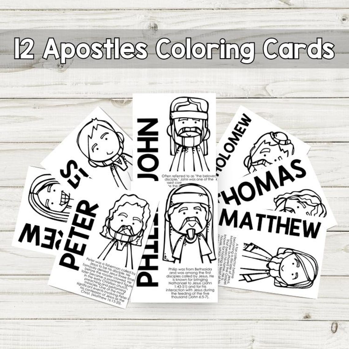 12 Apostles Coloring Cards: Jesus Disciples Fact Cards (PDF) - Etsy