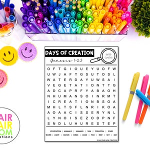 Days of Creation Printable, Days of Creation Word Search, Genesis ...