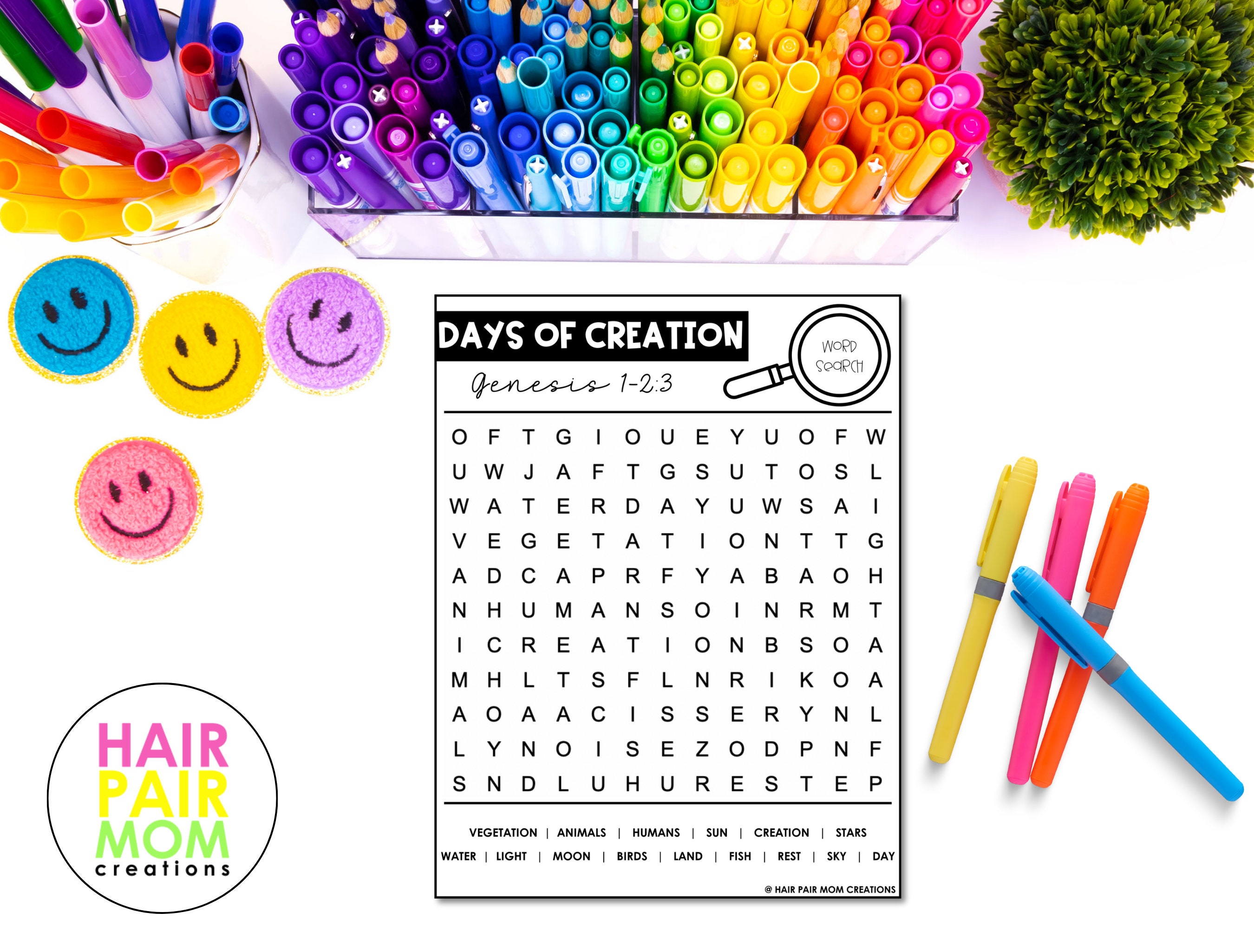 Days of Creation Printable, Days of Creation Word Search, Genesis ...