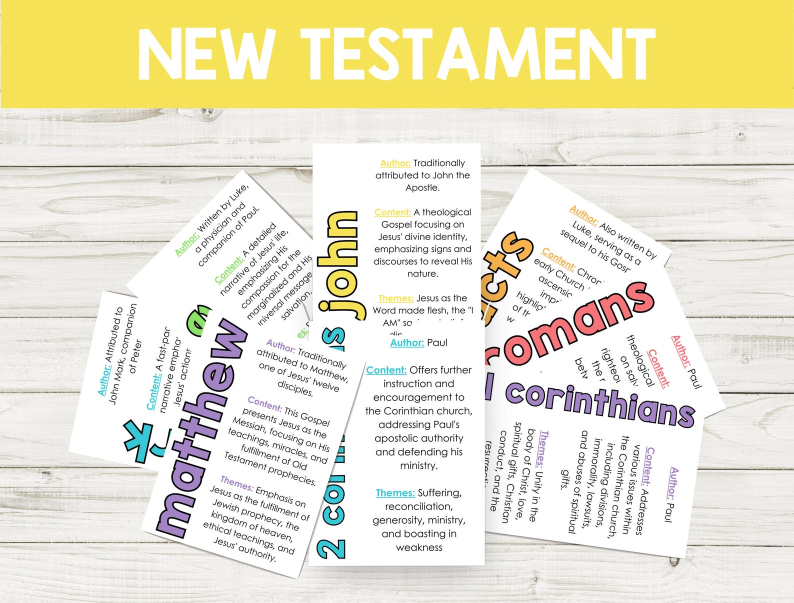 New Testament Flashcards: Rainbow Bible Study Cards (printable) - Etsy