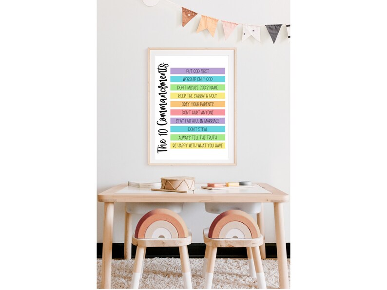 Rainbow 10 Commandments Poster: Kids Sunday School Decor (digital ...