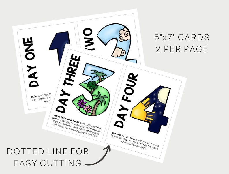 7 Days of Creation Flashcards, Genesis, Bible Study for Kids, Homeschool Activities, Sunday ...