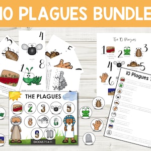 Bible Activity Bundle, Ten Plagues Matching Game, Flashcard, 3-part ...