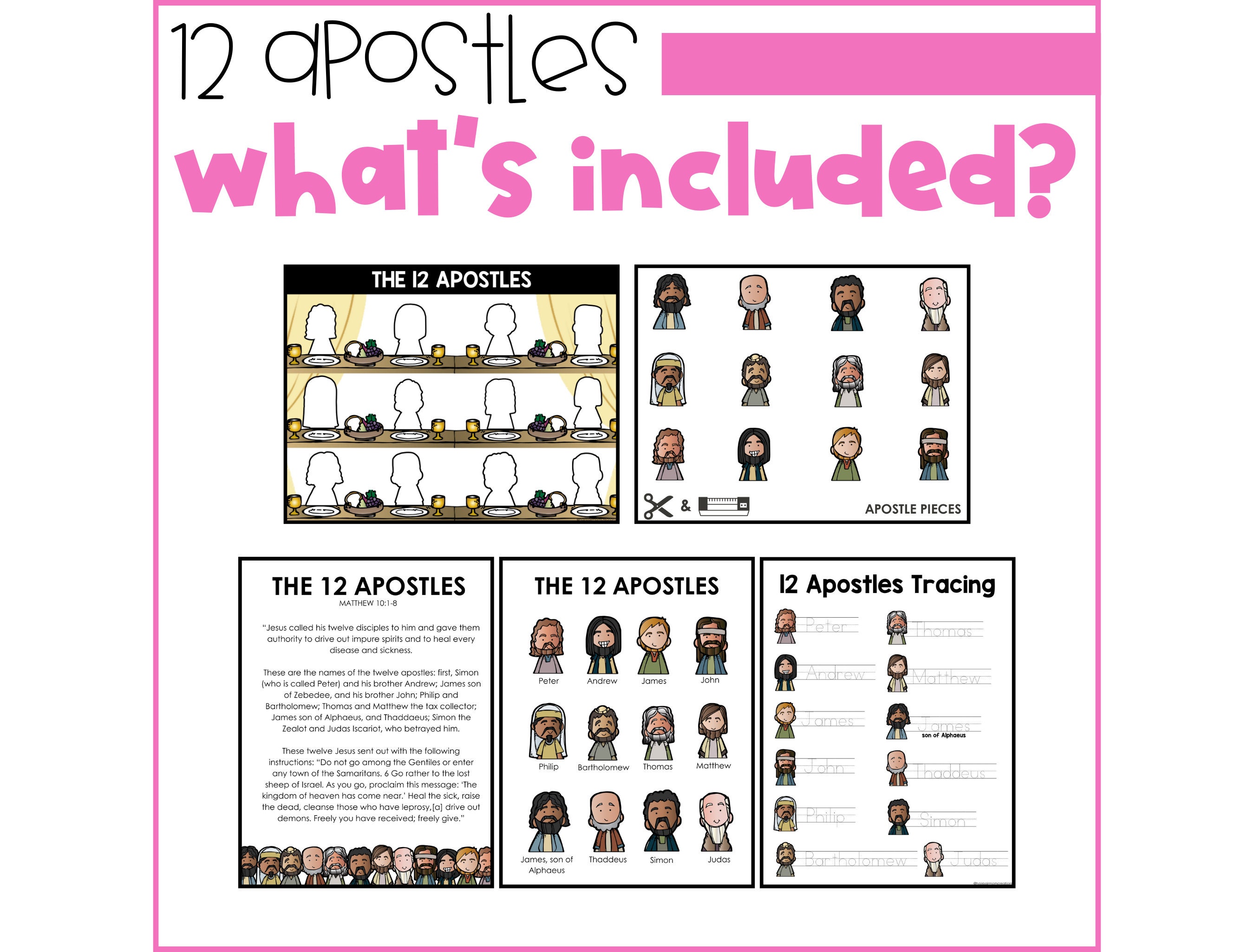 Jesus 12 Disciples Printable, Christian Kids Memory Game, Matthew Bible ...