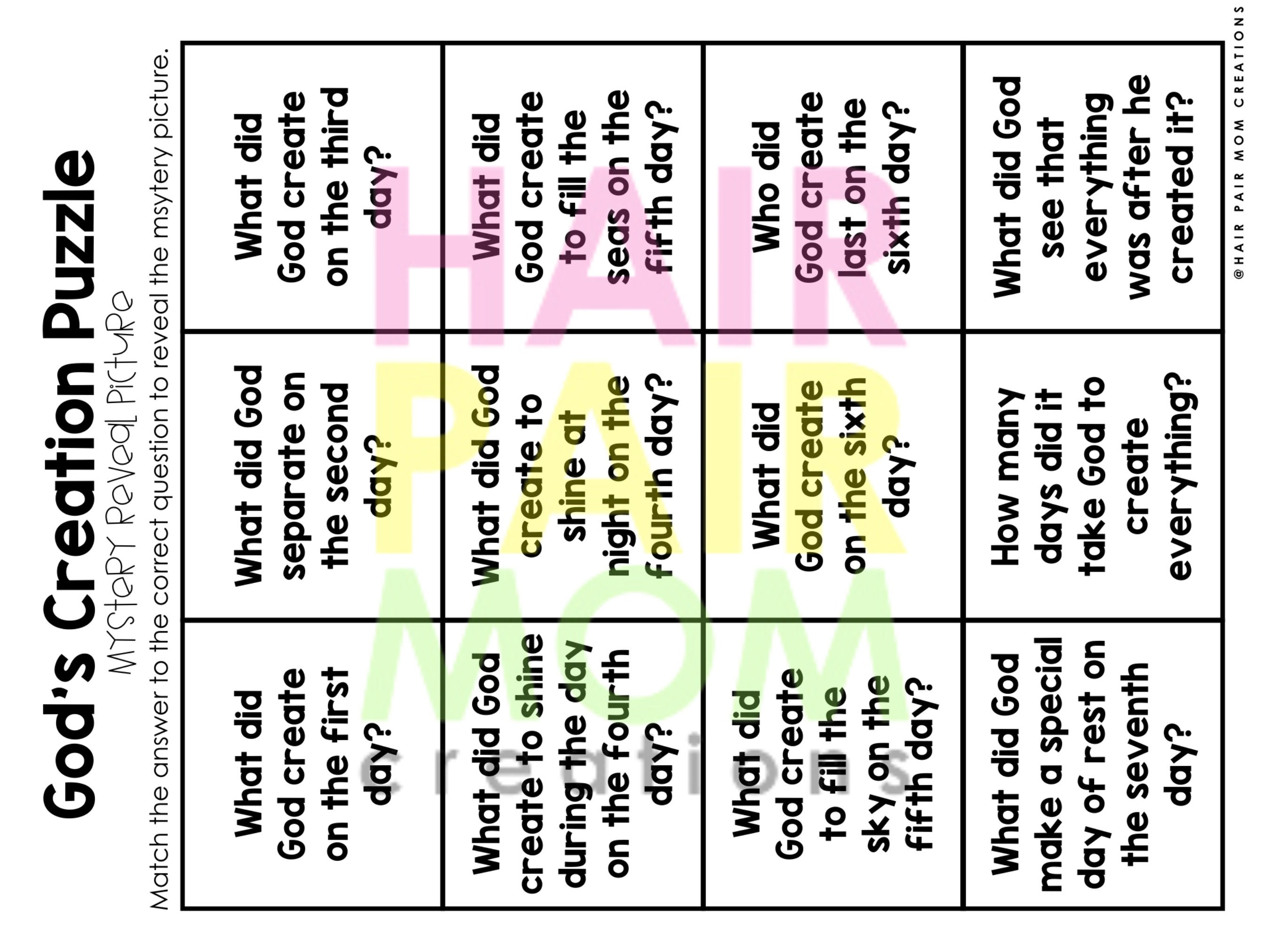 7 Days of Creation, Printable Days of Creation, Days of Creation ...