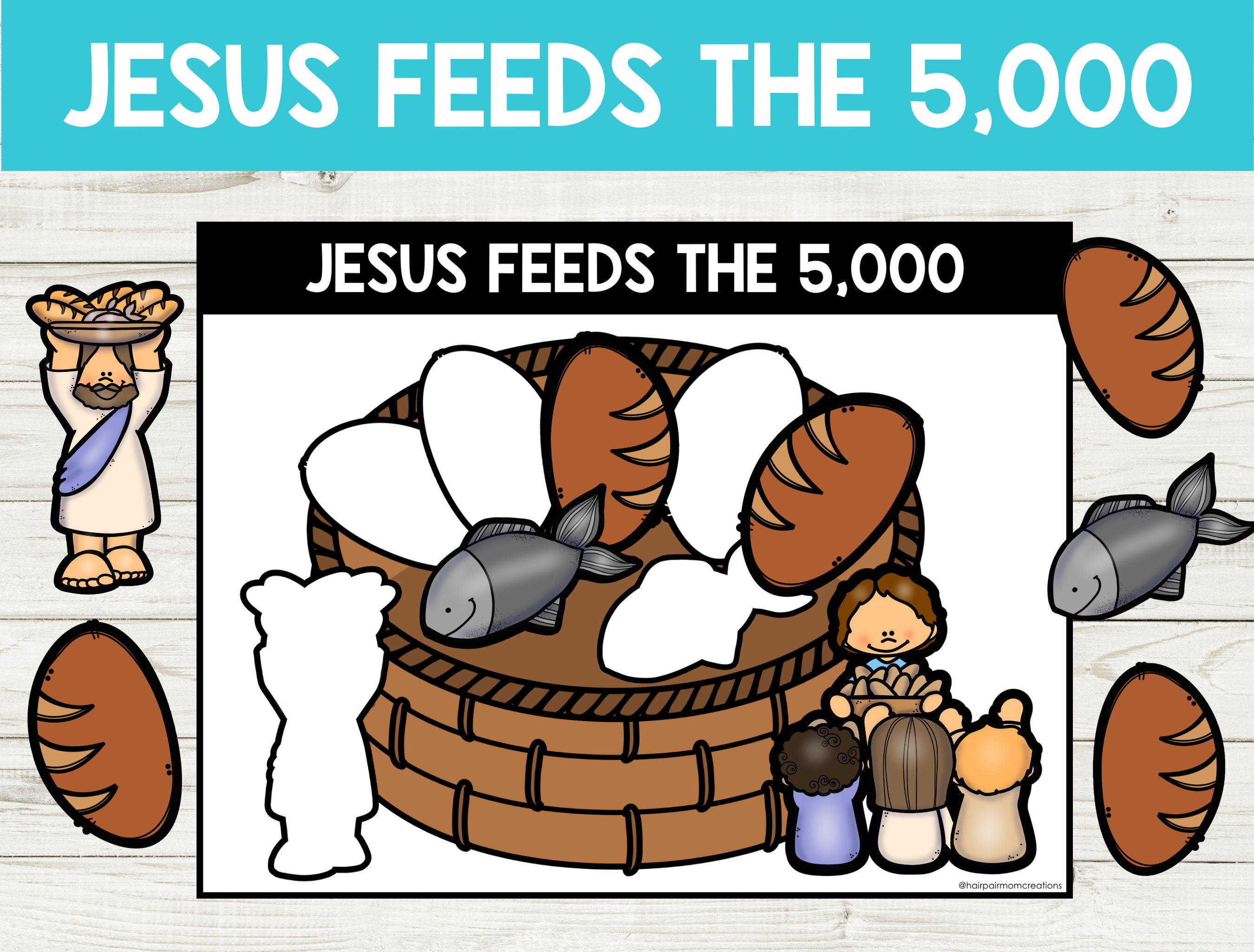 Jesus Feeds 5000 Bible Story Activity, Sunday School Craft, Jesus ...
