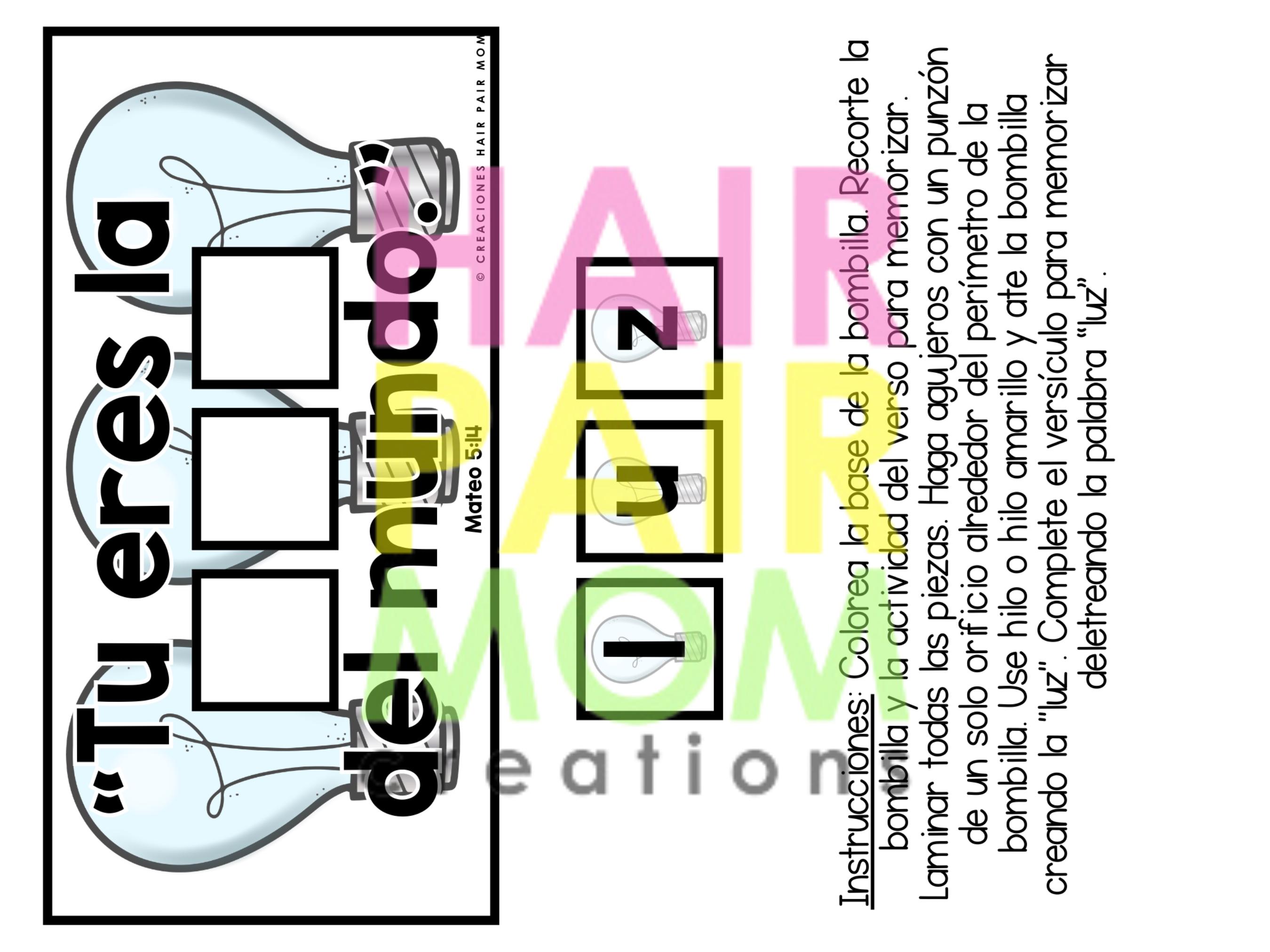 English AND Spanish Bible Verse Activity, Matthew 5:14 - Light of the ...