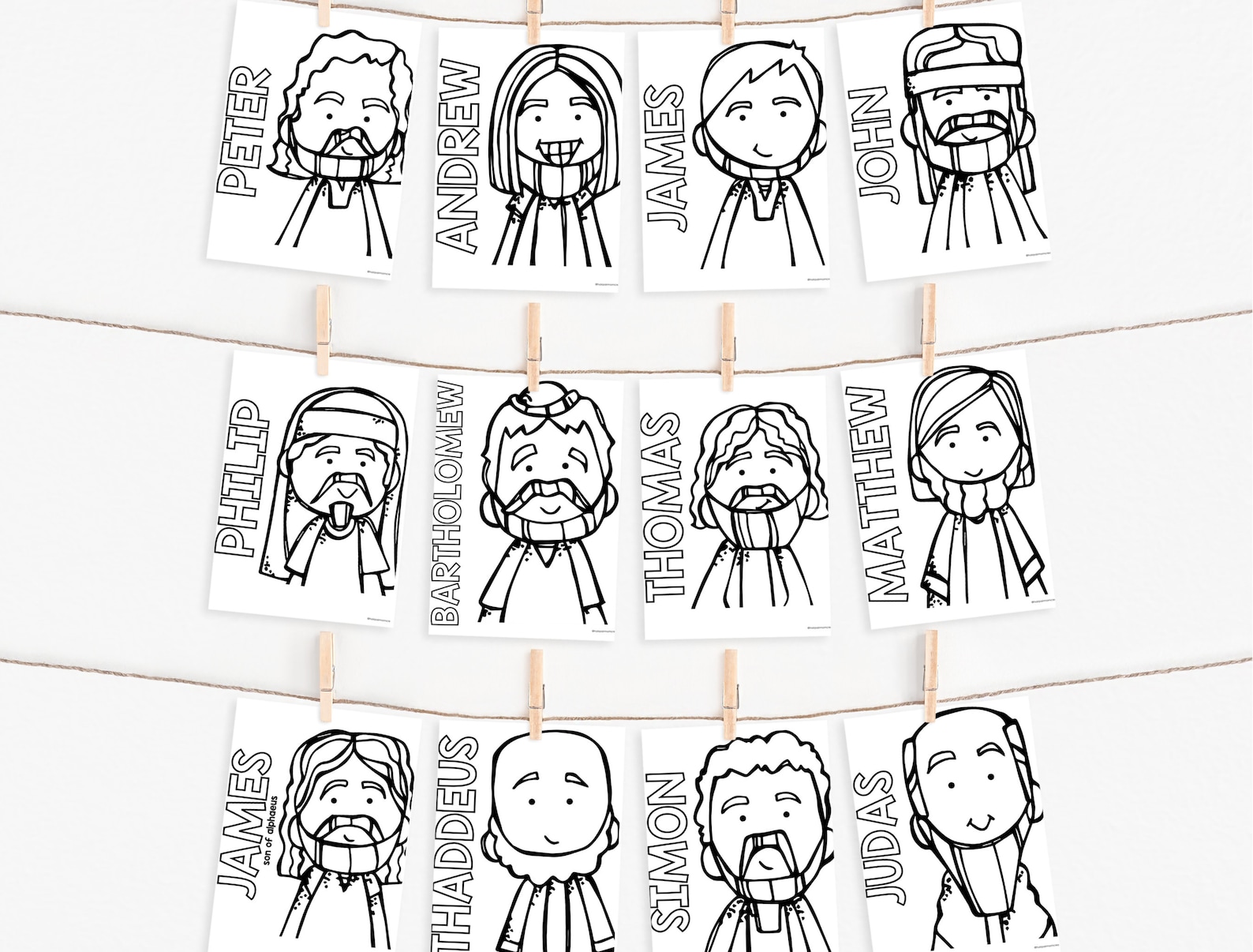 12 Disciples Bundle: Flashcards, Coloring Page, Matching Game (digital ...