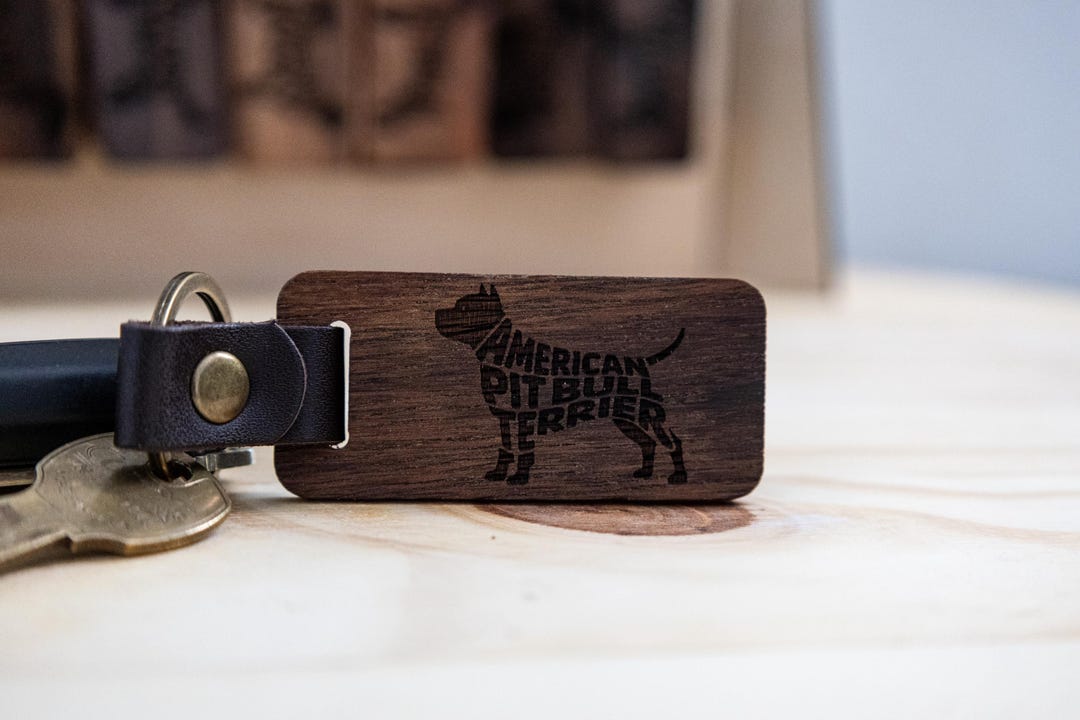 Pit Bull Keychain: Laser Engraved Walnut Wood Dog Lover Gift - Etsy