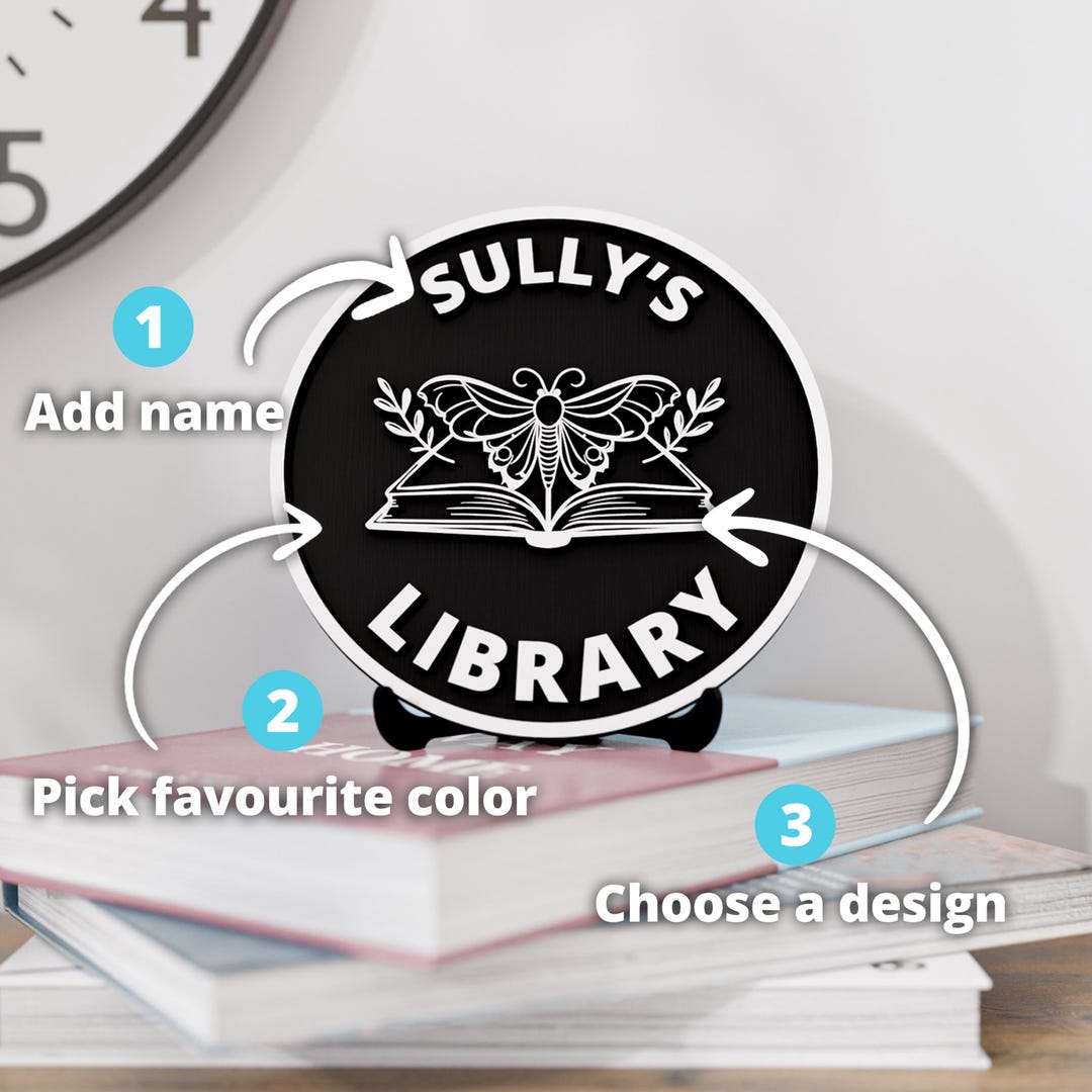 Personalized Library Sign, Bookshelf Sign, Library Book Nook With Stand ...