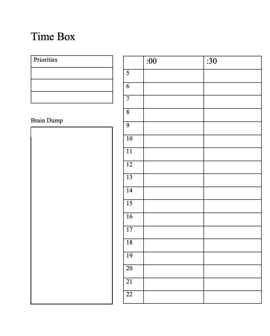 Harvard Time Box Template - Etsy
