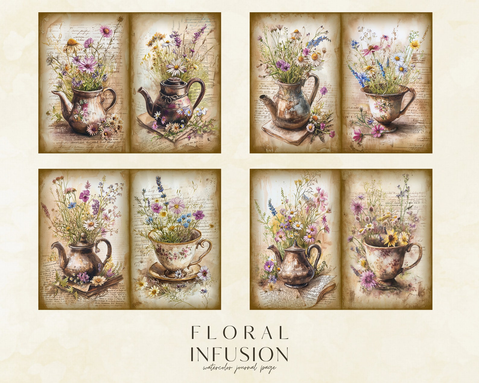 Vintage Tea and Flowers Spring Junk Journal Kit Digital Paper ...