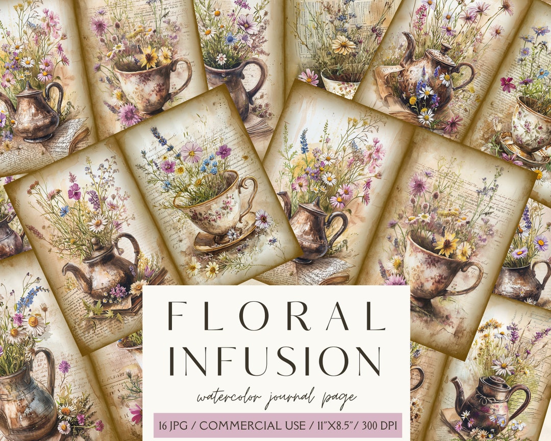 Vintage Tea and Flowers Spring Junk Journal Kit Digital Paper ...
