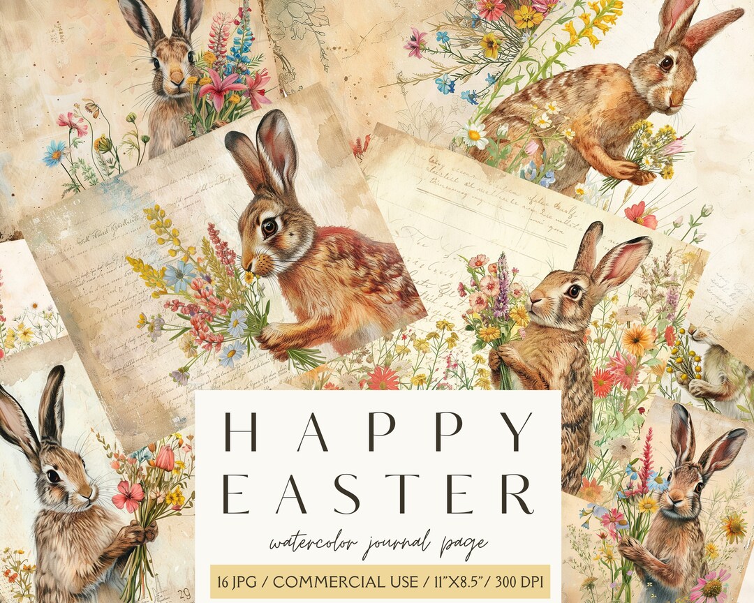 Easter Bunny Egg Junk Journal Kit Floral Digital Paper Scrapbooking ...