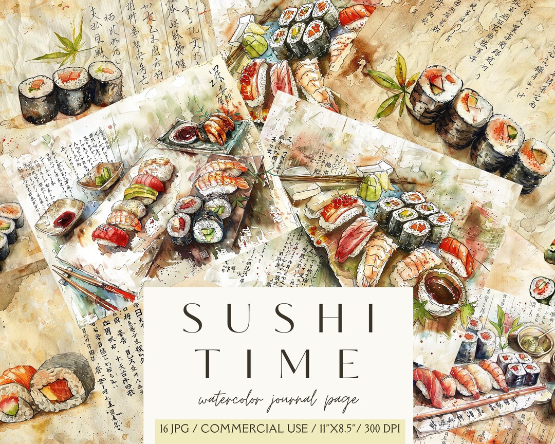 Vintage Sushi Japanese Healthy Food Junk Journal Kit Digital Paper ...