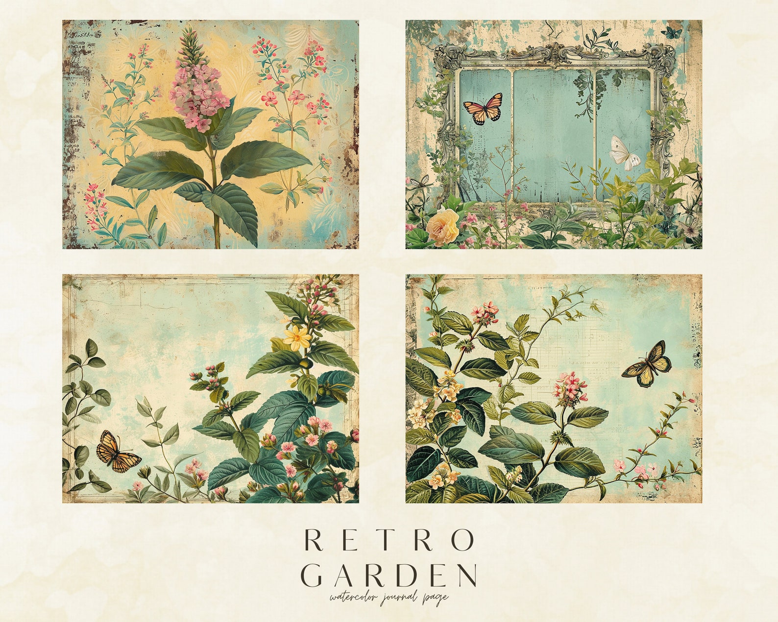 Vintage Retro Spring Garden Junk Journal Kit Flowers Digital Paper ...