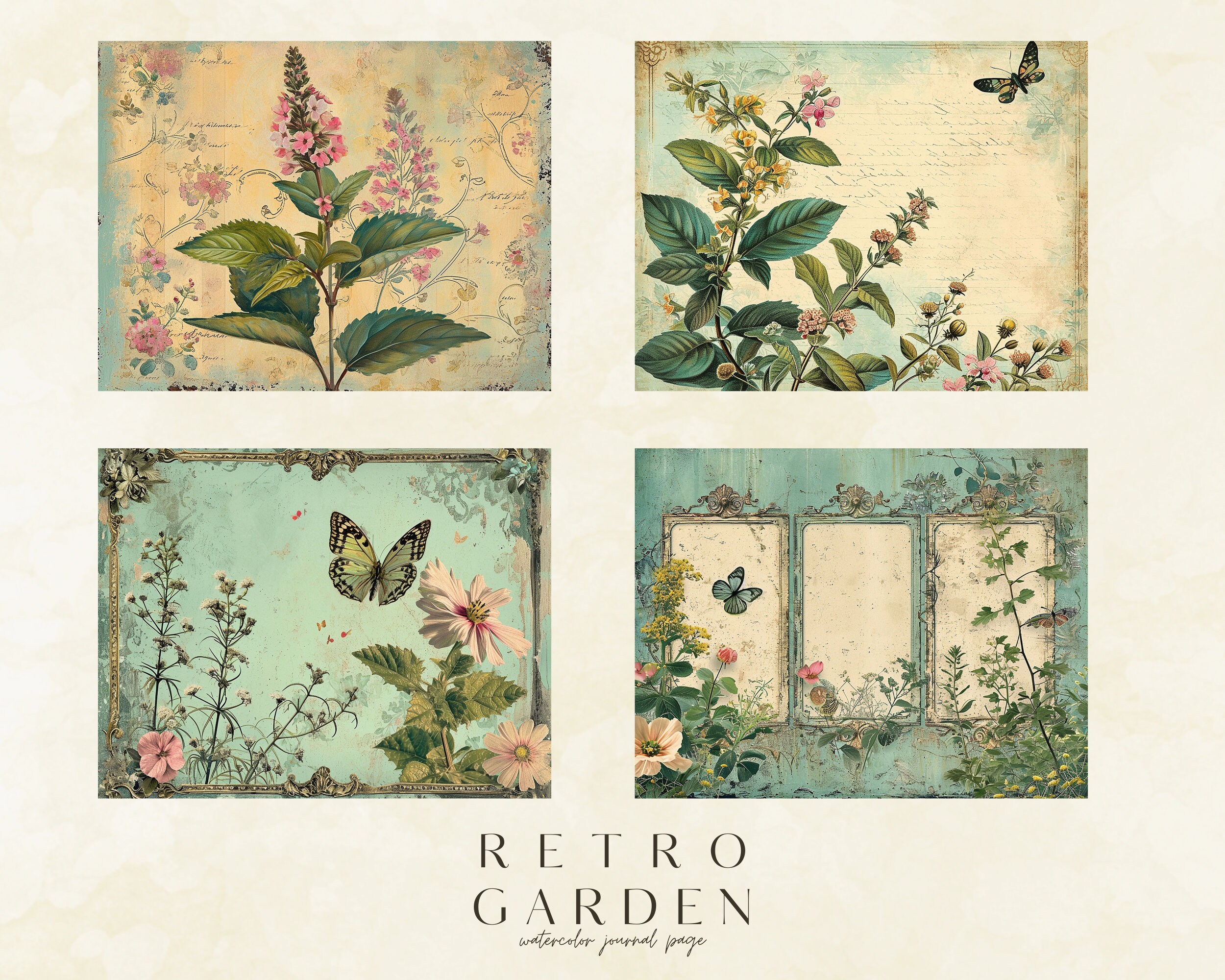 Vintage Retro Spring Garden Junk Journal Kit Flowers Digital Paper ...