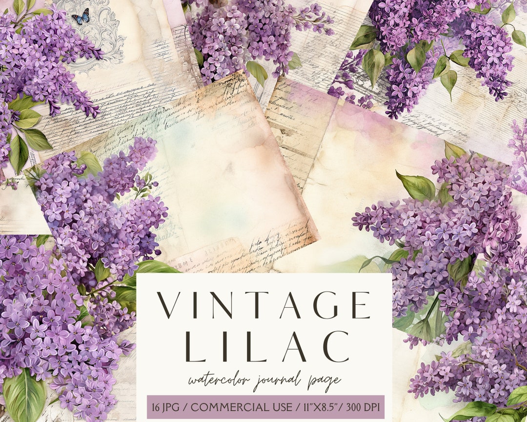 Vintage Watercolor Lilac Junk Journal Kit Beautiful Digital Paper ...