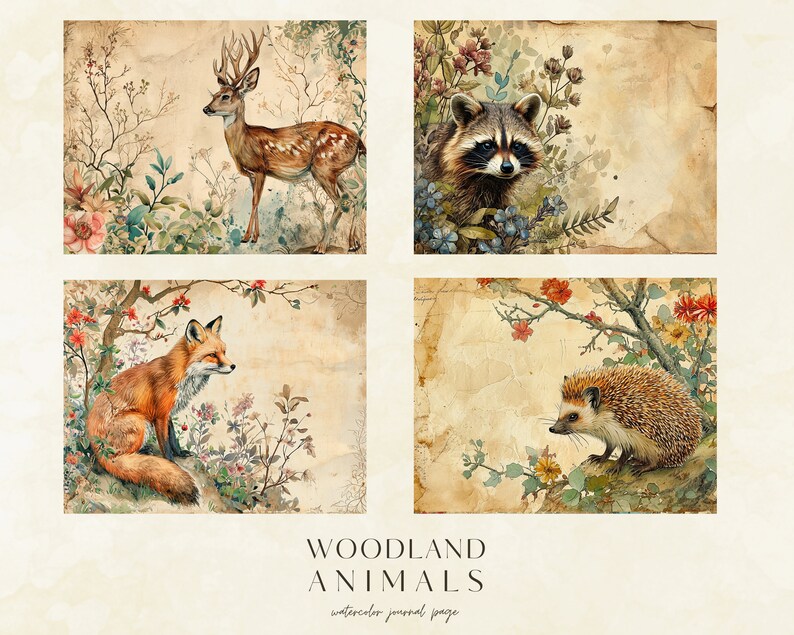 Woodland Animals Junk Journal Kitvintage Wild Bear Fox Deer Rabbit ...