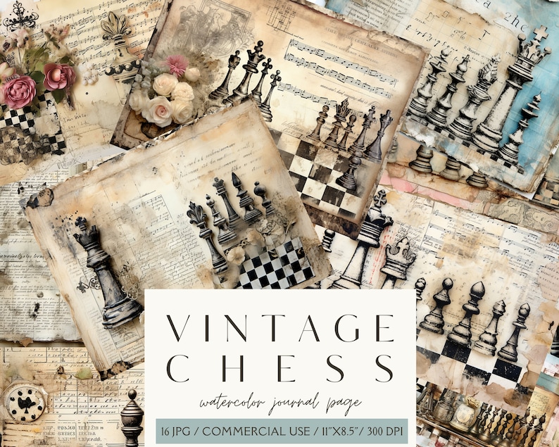 Vintage Chess Junk Journal Kit Beautiful Digital Paper Scrapbooking ...