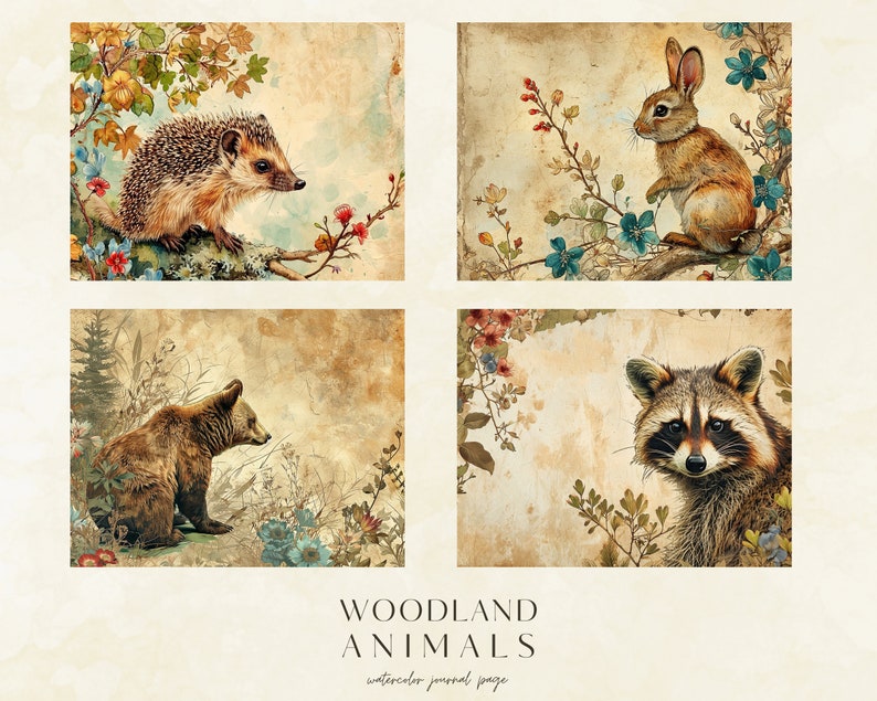 Woodland Animals Junk Journal Kitvintage Wild Bear Fox Deer Rabbit ...