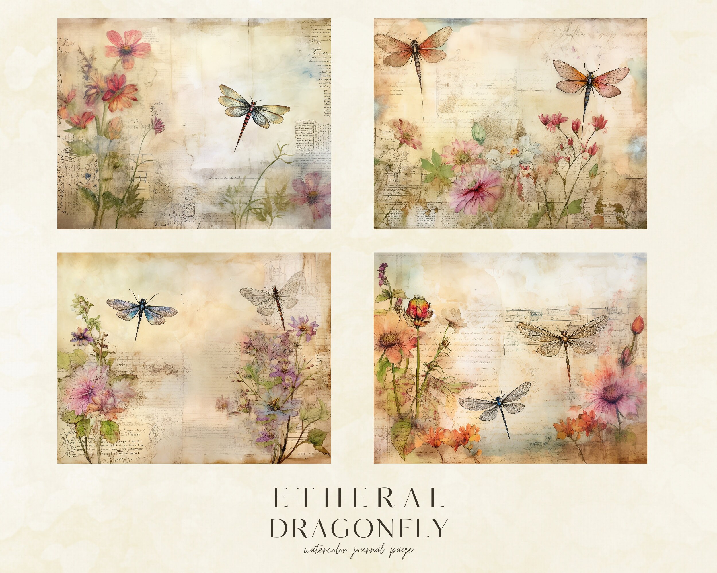 Vintage Dragonfly Junk Journal Kit Farm Garden Dragonfly Digital Paper ...