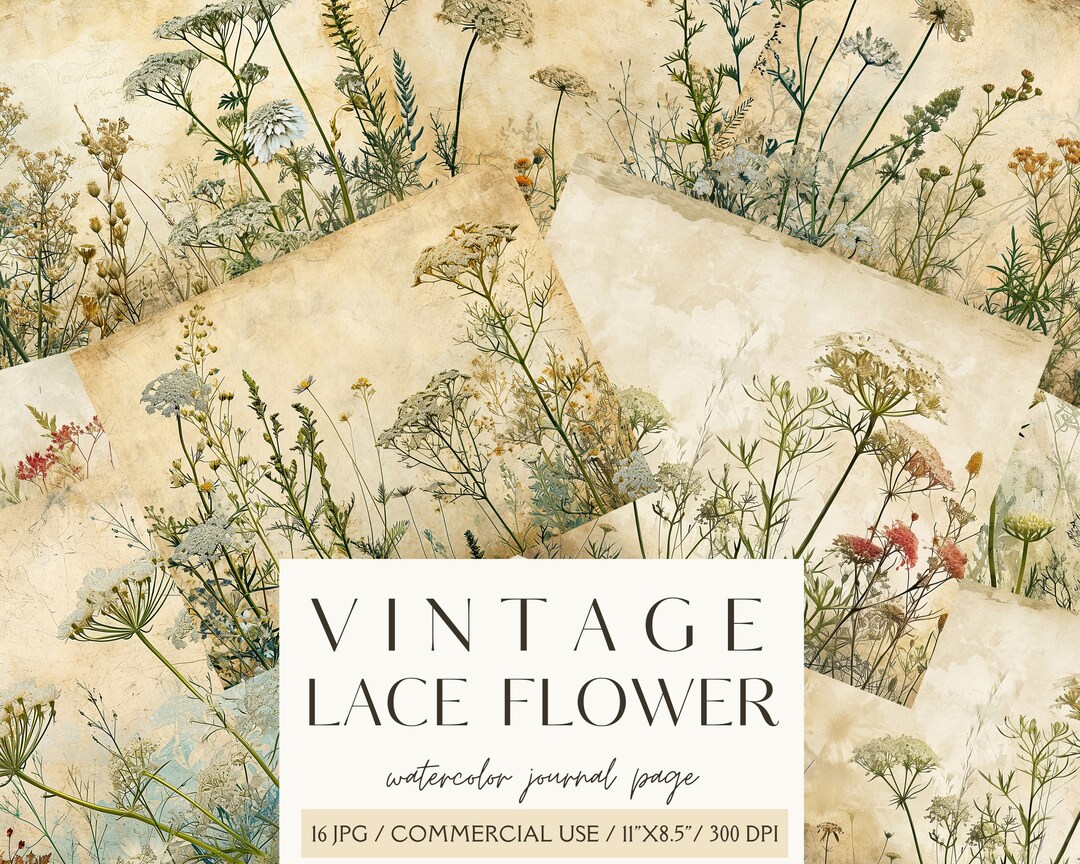 Vintage Lace Flowers Junk Journal Kit Garden Digital Paper Scrapbooking ...