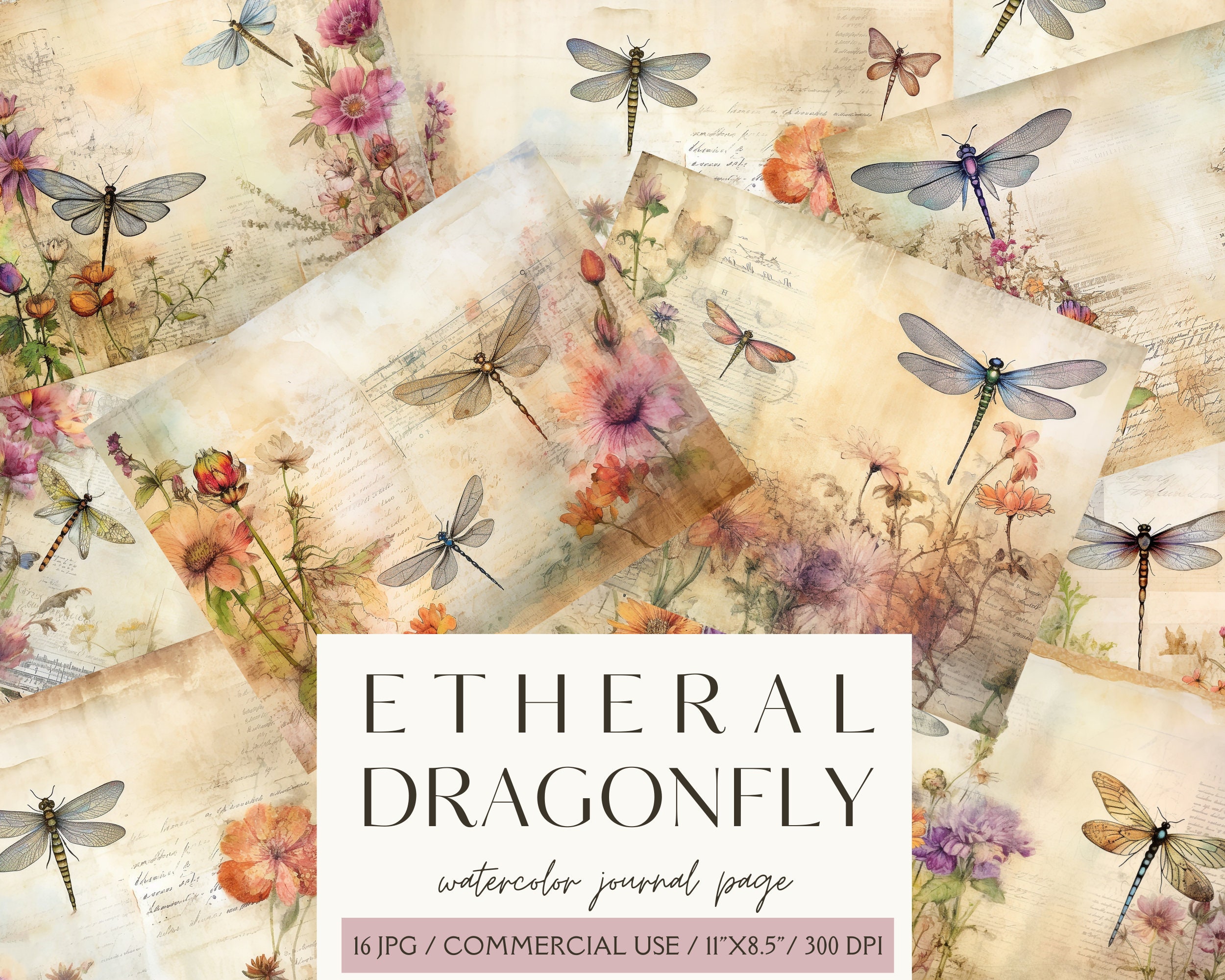 Vintage Dragonfly Junk Journal Kit Farm Garden Dragonfly Digital Paper ...