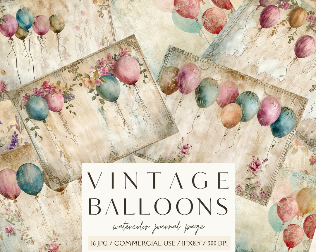 Vintage Balloons Birthday Junk Journal Kit Beautiful Digital Paper ...