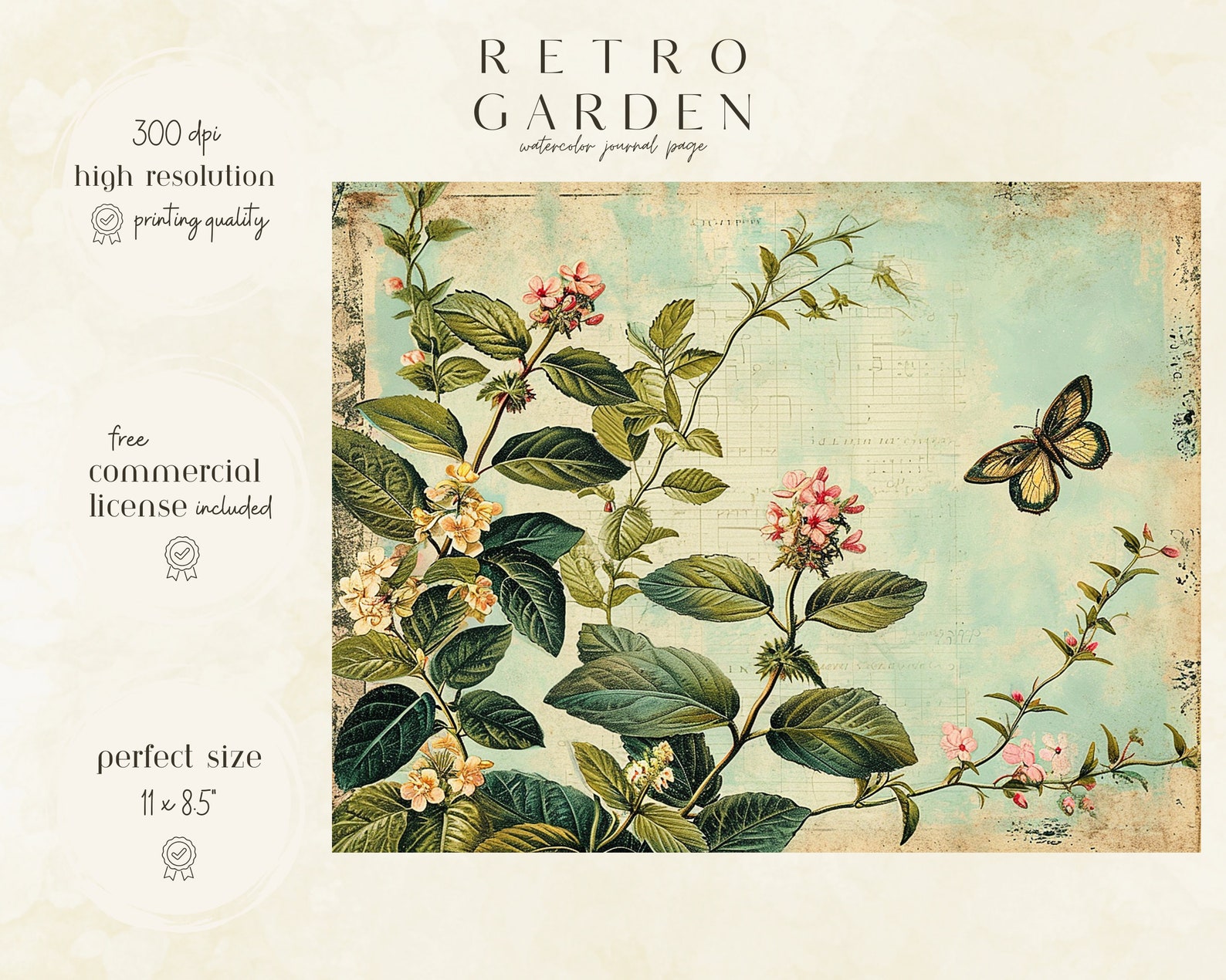 Vintage Retro Spring Garden Junk Journal Kit Flowers Digital Paper ...