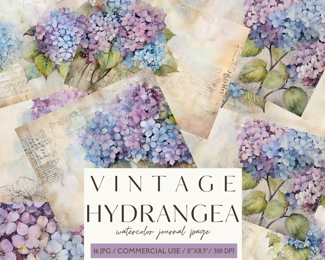 Vintage Hydrangea Junk Journal Kit Beautiful Digital Paper Scrapbooking Printable Paper Ephemera ...