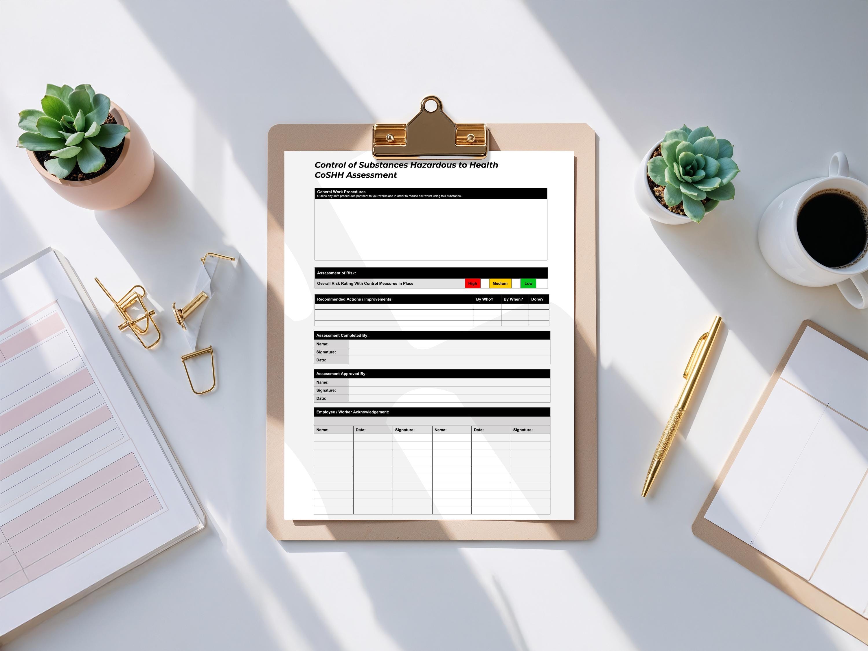 Coshh Risk Assessment Template, Health and Safety, Hazard Assessment ...
