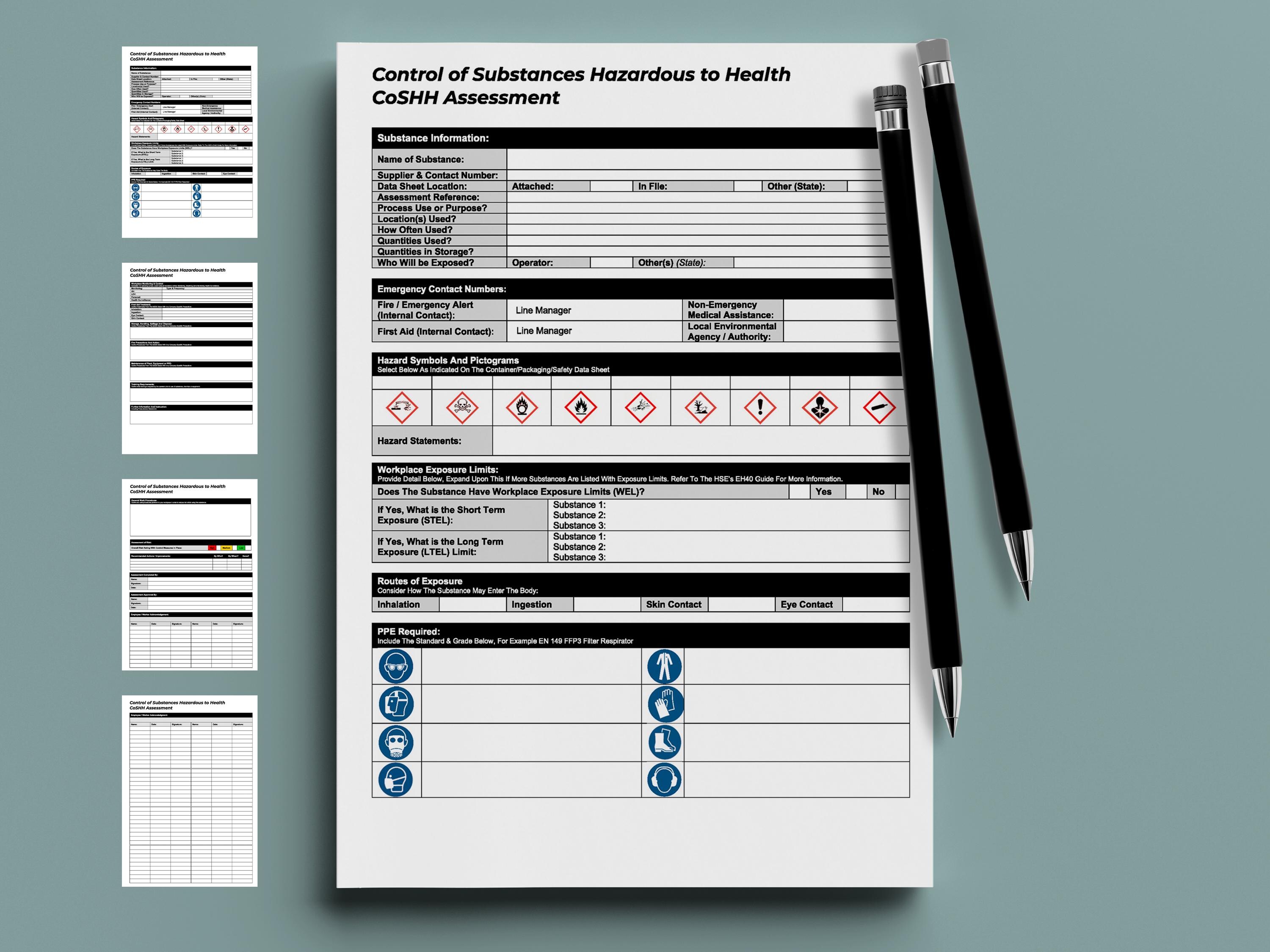 Coshh Risk Assessment Template, Health and Safety, Hazard Assessment ...