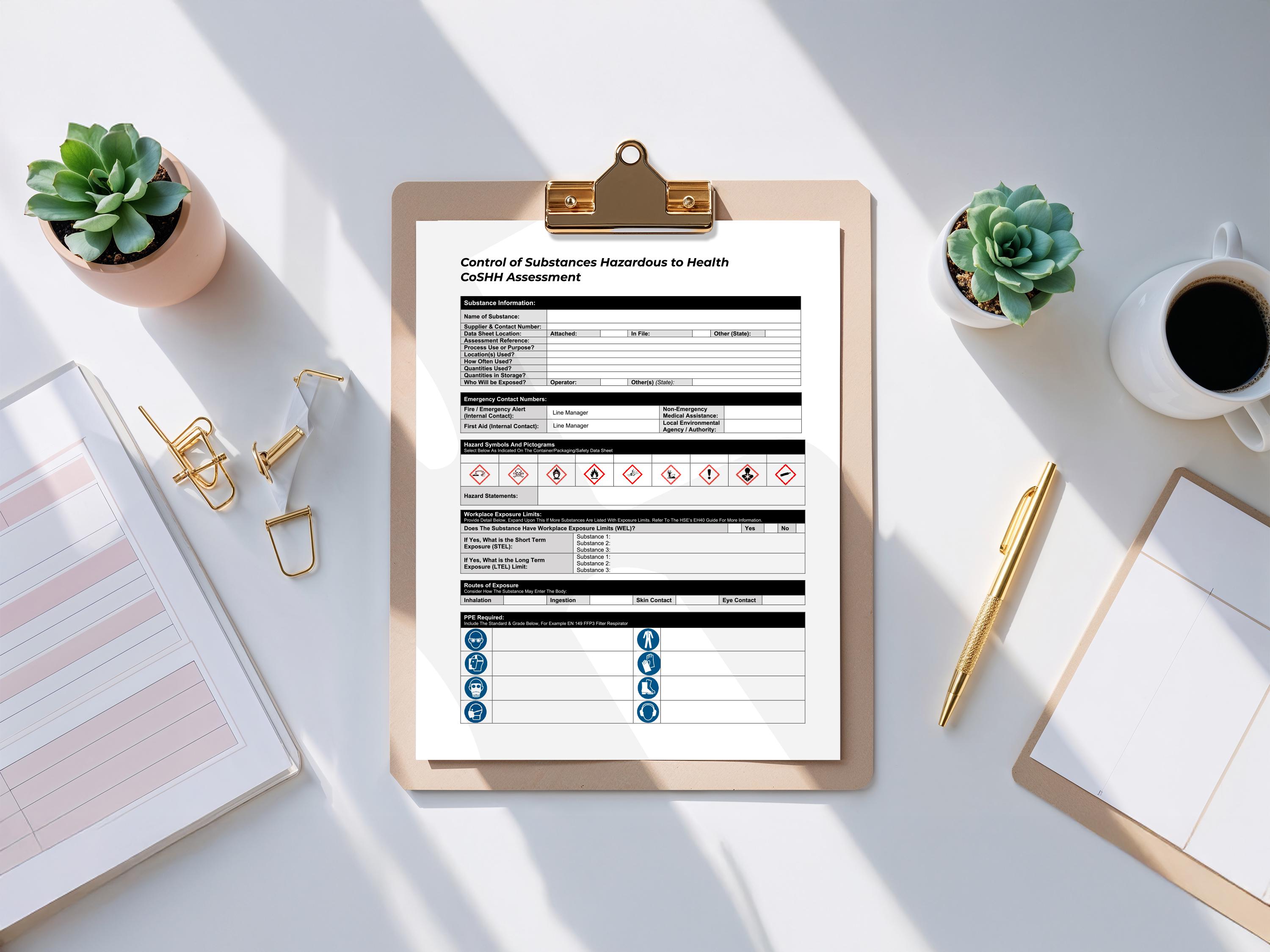 Coshh Risk Assessment Template, Health and Safety, Hazard Assessment ...
