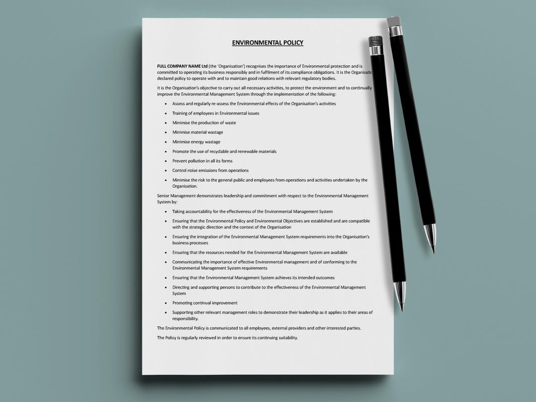 Environmental Policy Template, Word Document, Editable Environmental ...